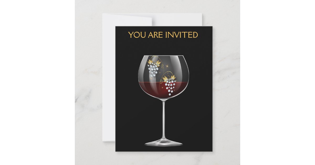 Diamond Grapes - Classy Wine Glass Invitation | Zazzle