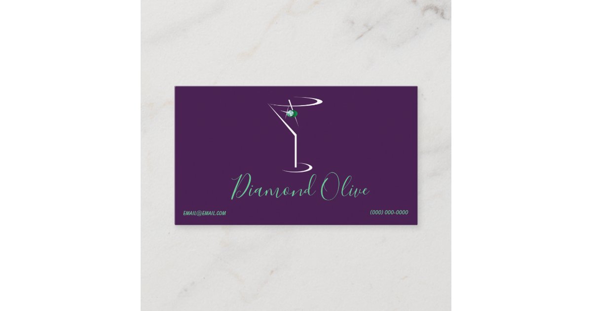 Diamond Green Olive Cocktail Martini Glass Logo Business Card | Zazzle