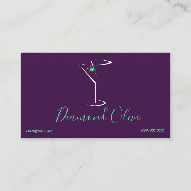 Diamond Green Olive Cocktail Martini Glass Logo Business Card | Zazzle