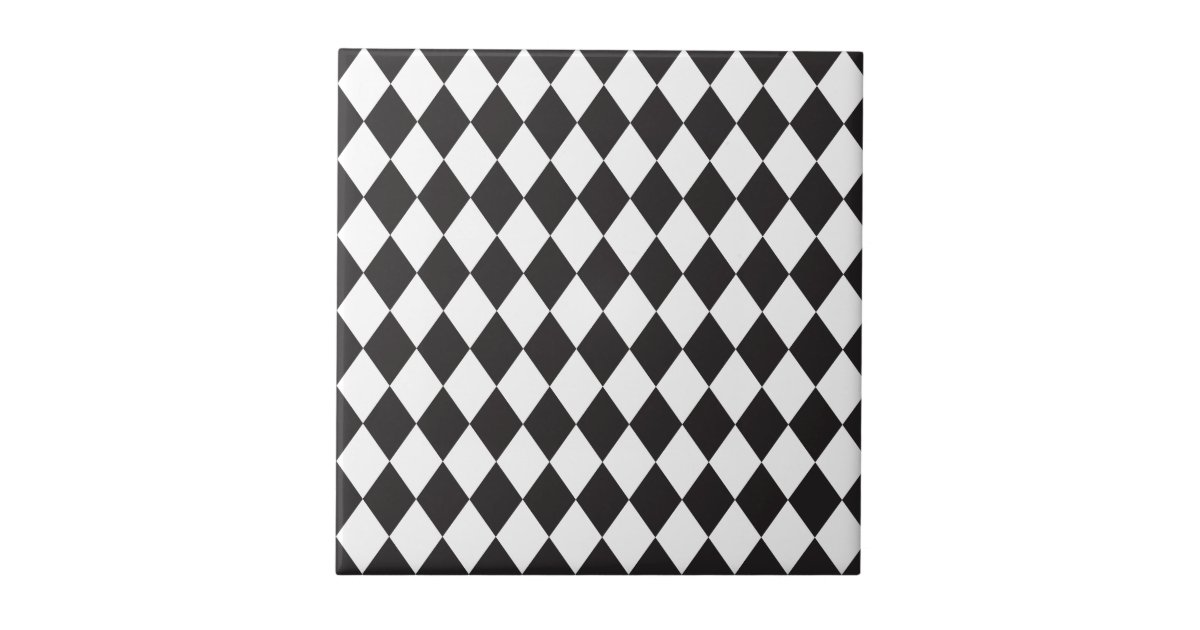 Diamond Harlequin Pattern in Black and White Tile | Zazzle