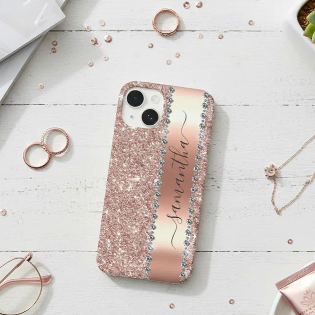 Diamond Look Glitter Calligraphy Name Rose Gold Case-Mate iPhone Case ...