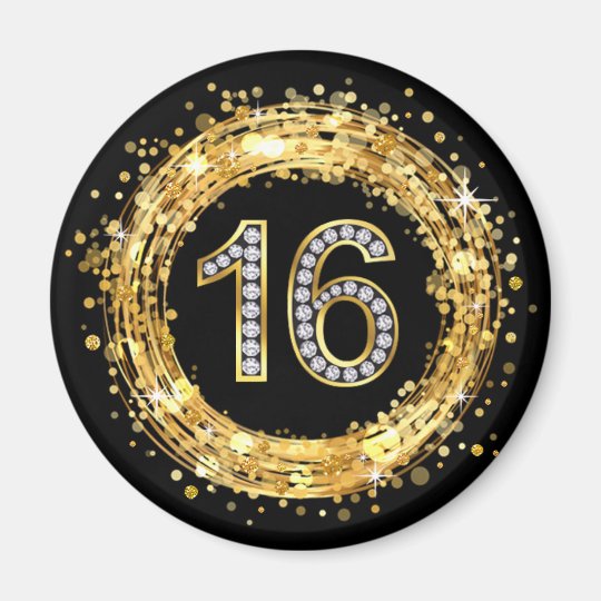 Diamond Number 16 Glitter Bling Confetti | gold Magnet | Zazzle.com