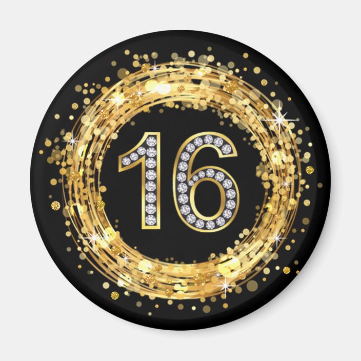 Diamond Number 16 Glitter Bling Confetti | gold Magnet | Zazzle.com