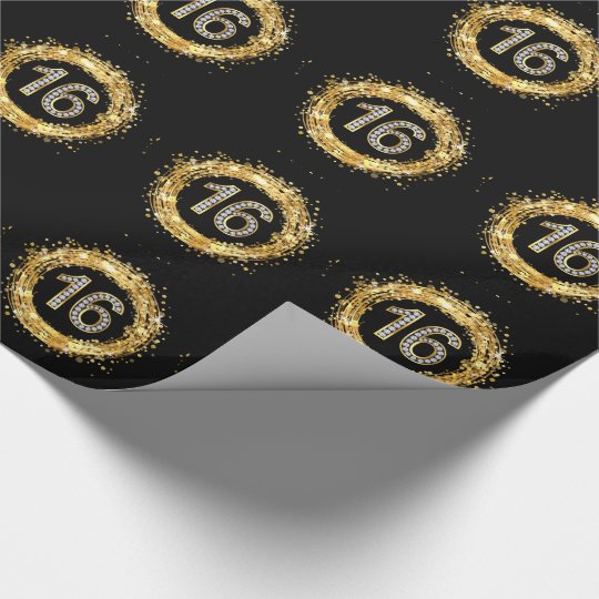Diamond Number 16 Glitter Bling Confetti | gold Wrapping Paper | Zazzle.com