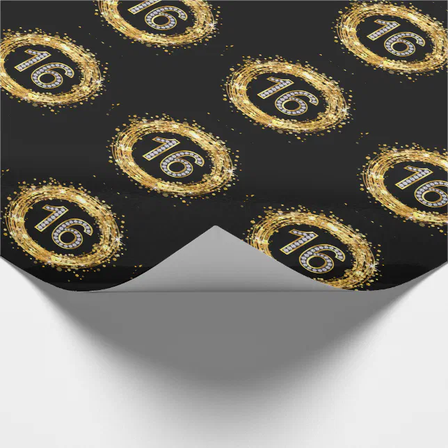 Diamond Number 16 Glitter Bling Confetti | gold Wrapping Paper | Zazzle
