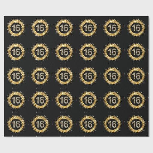 Diamond Number 16 Glitter Bling Confetti | gold Wrapping Paper | Zazzle