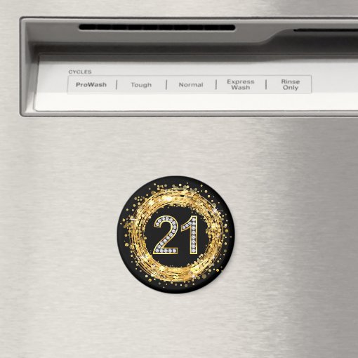 Diamond Number 21 Glitter Bling Confetti | gold Magnet | Zazzle