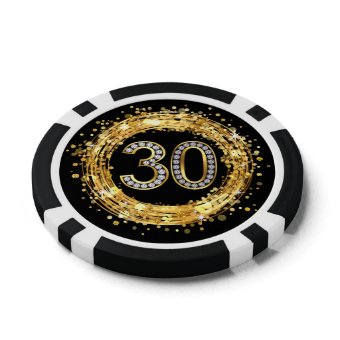 Diamond Number 30 Glitter Bling Confetti | gold Poker Chips | Zazzle