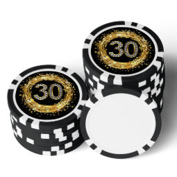 Diamond Number 30 Glitter Bling Confetti | gold Poker Chips | Zazzle