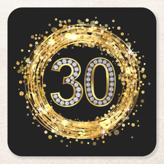 Diamond Number 30 Glitter Bling Confetti | gold Square Paper Coaster ...