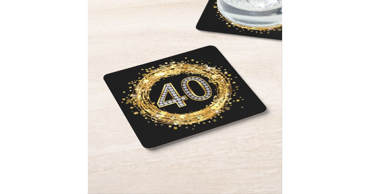 Diamond Number 40 Glitter Bling Confetti | gold Square Paper Coaster ...