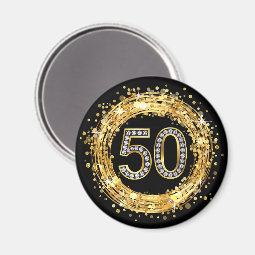Diamond Number 50 Glitter Bling Confetti | gold Magnet | Zazzle