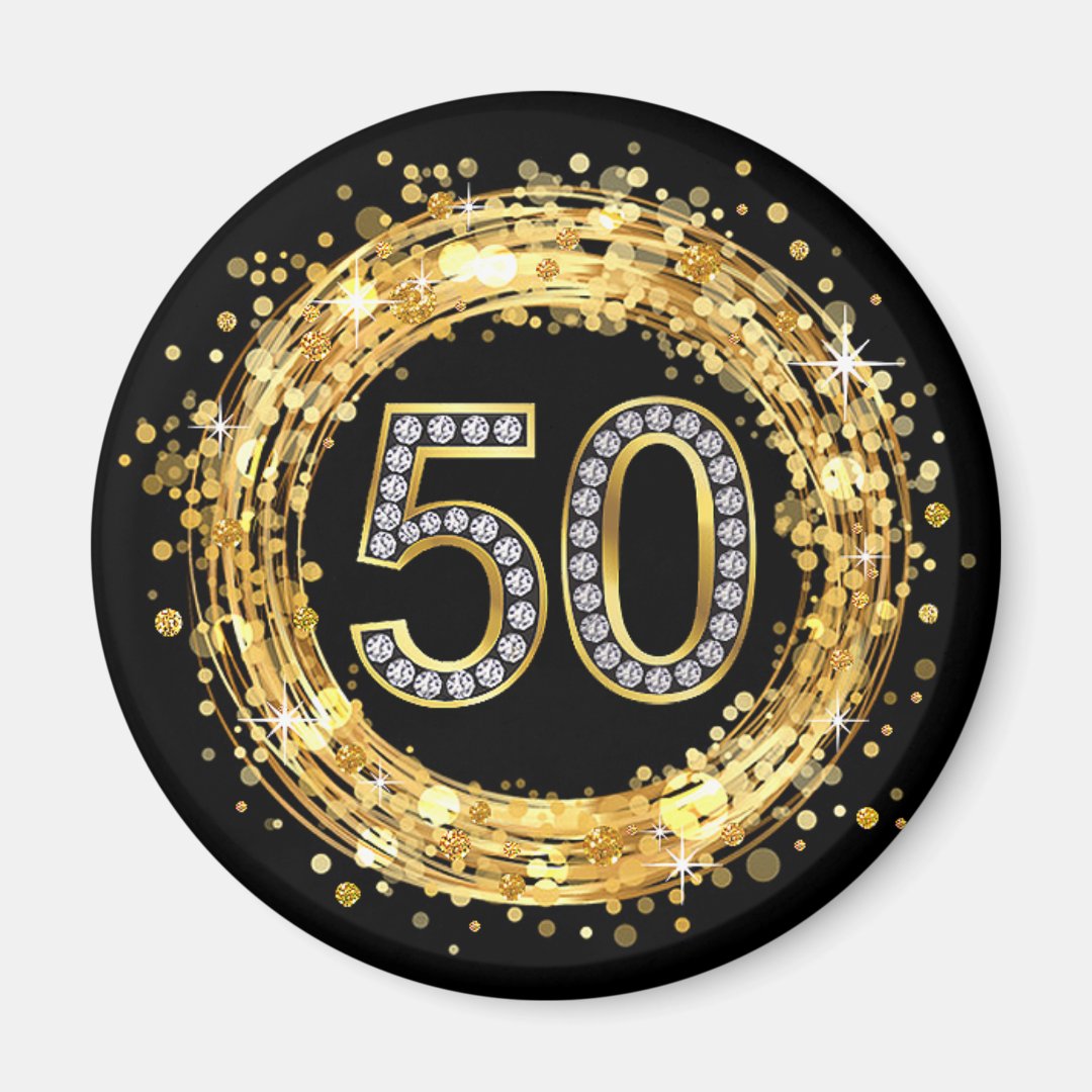 Diamond Number 50 Glitter Bling Confetti | gold Magnet | Zazzle