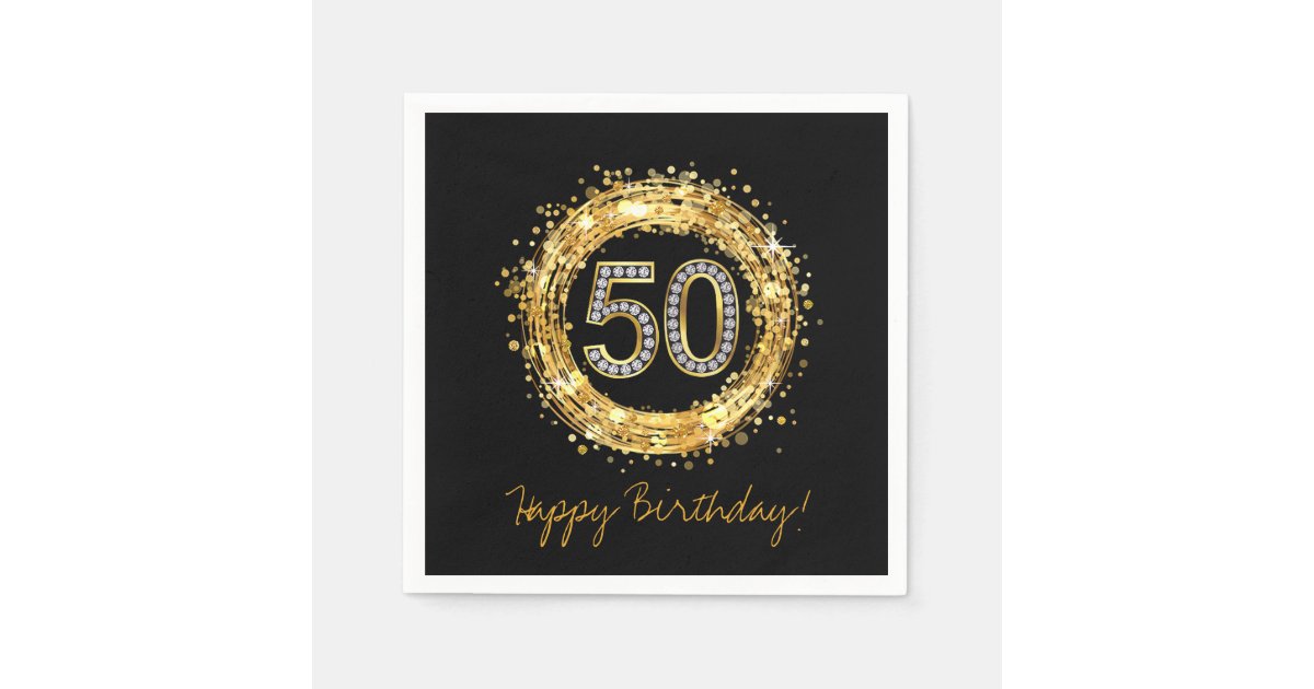 Diamond Number 50 Glitter Bling Confetti | gold Napkins | Zazzle