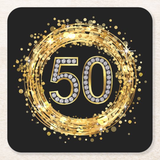 Diamond Number 50 Glitter Bling Confetti | gold Square Paper Coaster ...