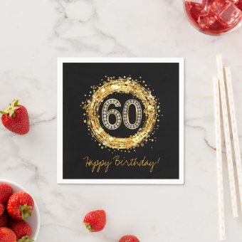 Diamond Number 60 Glitter Bling Confetti | gold Napkins | Zazzle