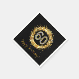 Diamond Number 60 Glitter Bling Confetti | gold Napkins | Zazzle