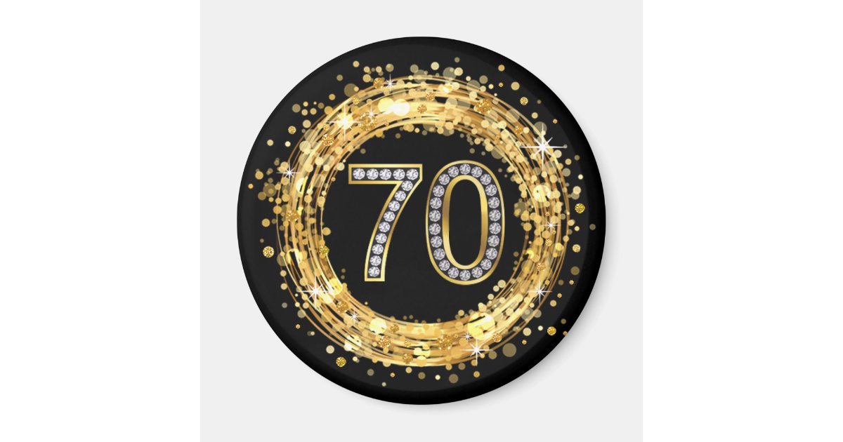 Diamond Number 70 Glitter Bling Confetti | gold Magnet | Zazzle