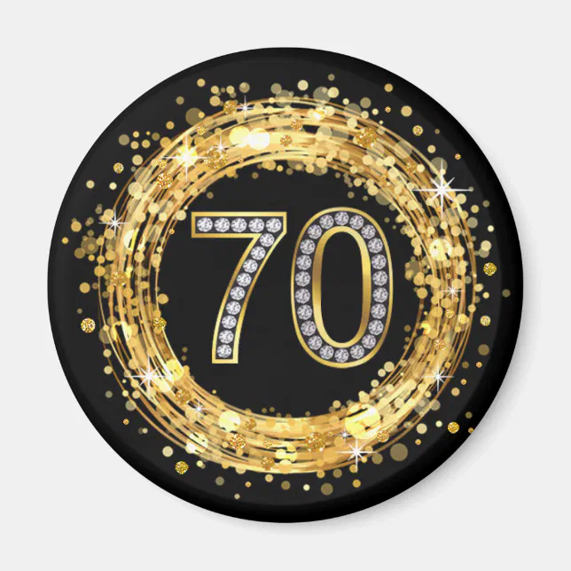 Diamond Number 70 Glitter Bling Confetti | gold Magnet | Zazzle