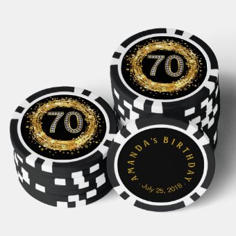 Diamond Number 70 Glitter Bling Confetti | gold Poker Chips | Zazzle