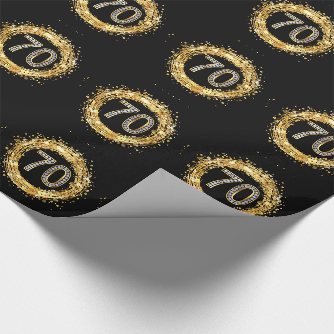Diamond Number 70 Glitter Bling Confetti | gold Wrapping Paper | Zazzle