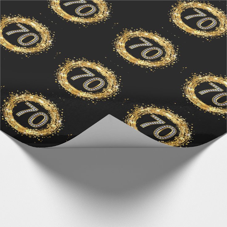 Diamond Number 70 Glitter Bling Confetti | gold Wrapping Paper | Zazzle