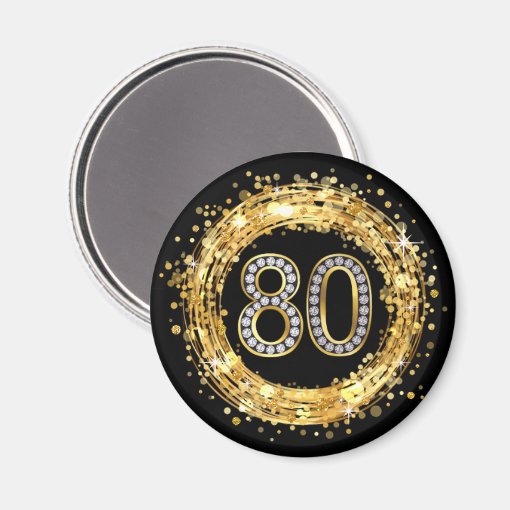 Diamond Number 80 Glitter Bling Confetti | gold Magnet | Zazzle