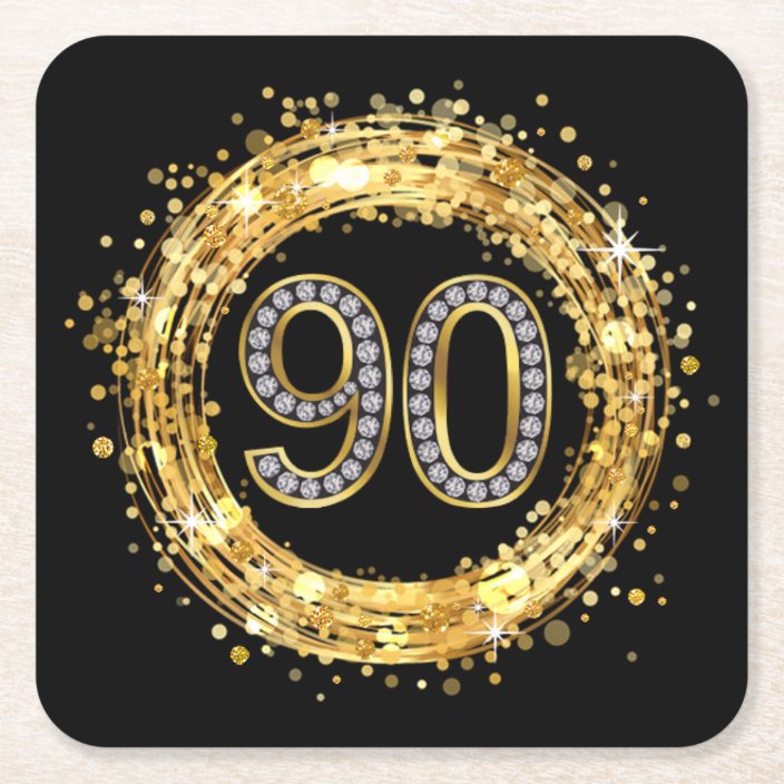 Diamond Number 90 Glitter Bling Confetti | gold Square Paper Coaster ...