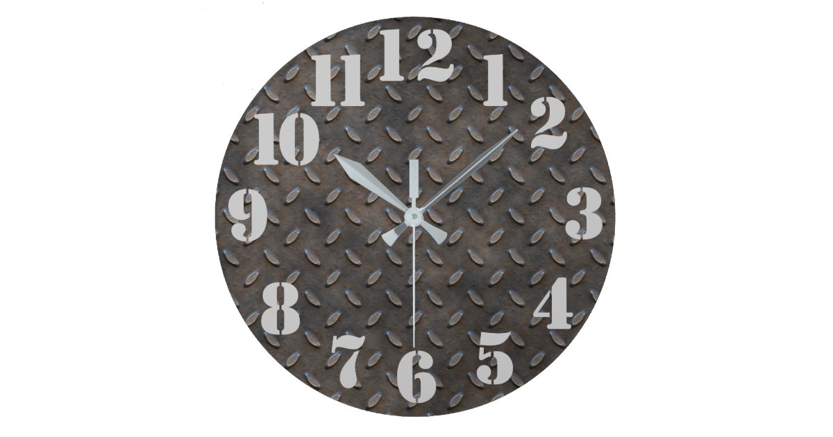 Diamond Plate Steel Industrial Look Large Clock | Zazzle.com