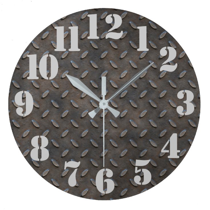 Diamond Plate Steel Industrial Look Large Clock | Zazzle