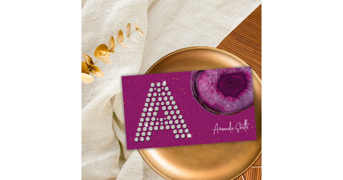 Diamond Plum Purple Agate Initial Letter Monogram Business Card | Zazzle