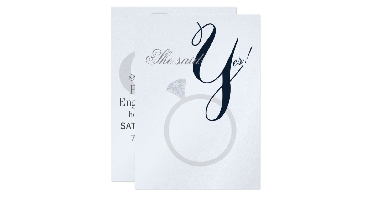 Diamond Ring She Said Yes Navy And Gray Party Card | Zazzle.com