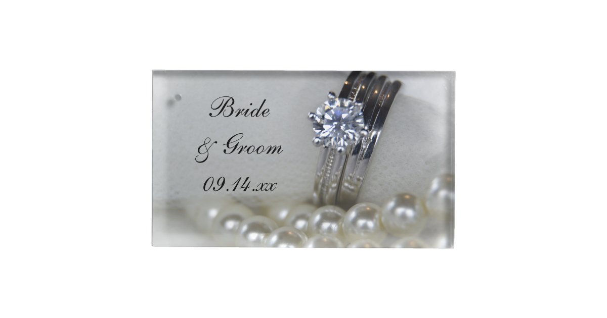 Diamond Rings and White Pearls Wedding Table Number Holder | Zazzle