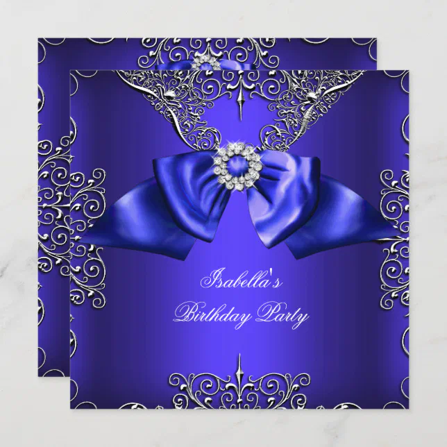 Diamond Royal Blue Purple Silver Elegant Birthday Invitation | Zazzle