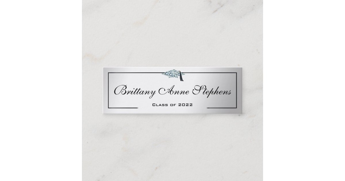 Diamond Studded Grad Cap Silver Calling Card | Zazzle