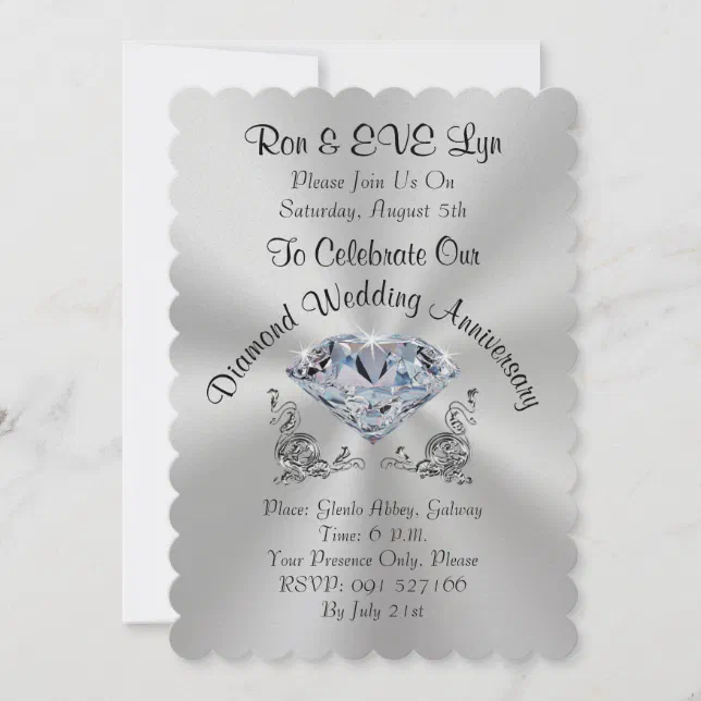 Diamond Wedding Anniversary Invitations, YOUR TEXT Invitation | Zazzle