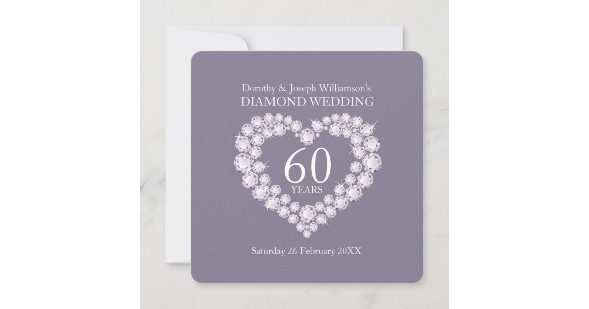 Diamond wedding diamonds heart 60 party invite | Zazzle