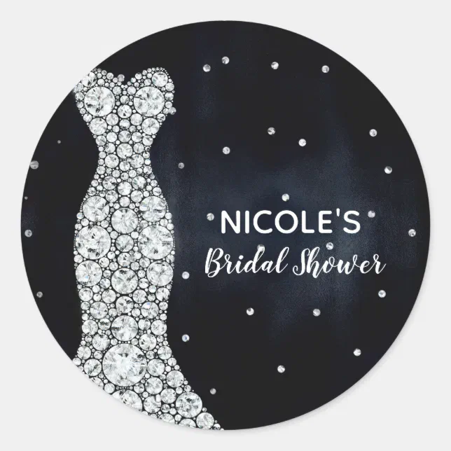 Diamond Wedding Dress Modern Blue Bridal Shower Classic Round Sticker ...