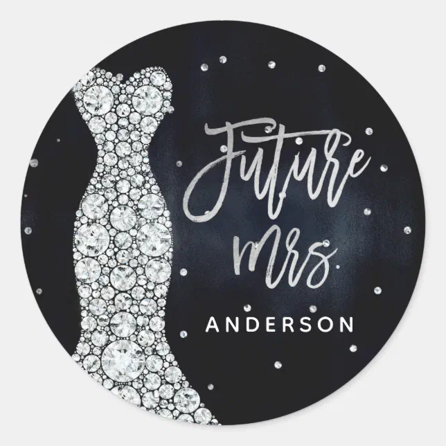 Diamond Wedding Dress Modern Blue Bridal Shower Classic Round Sticker ...