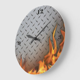Diamondplate Metal and Fire Wall Clock | Zazzle