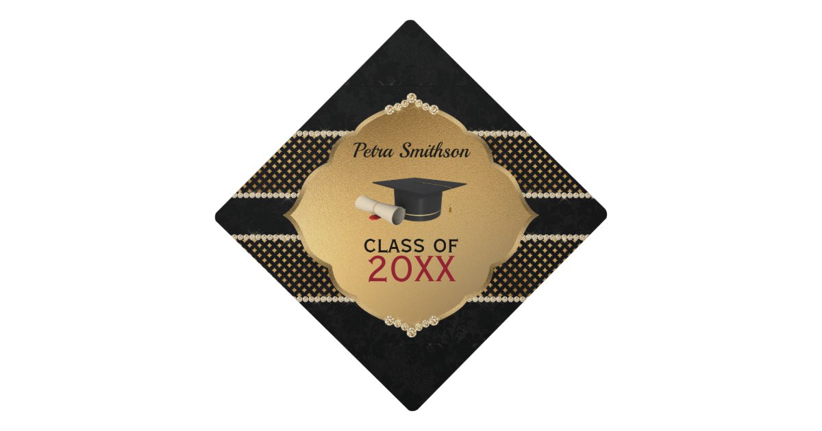 Diamonds And Damask Graduation Cap Topper | Zazzle