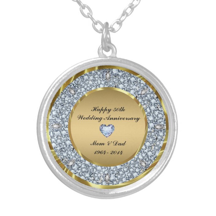 Diamonds And Gold 50th Wedding Anniversary Silver Plated Necklace ...