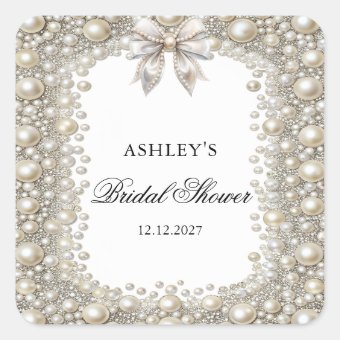 Diamonds and Pearls Bridal Shower Square Sticker | Zazzle
