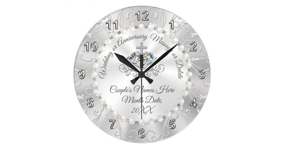 Diamonds and Pearls Personalized Wedding Clock | Zazzle