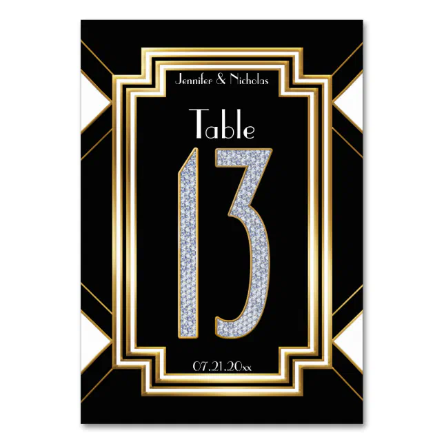 Diamonds Art Deco Wedding Table Number Thirteen | Zazzle