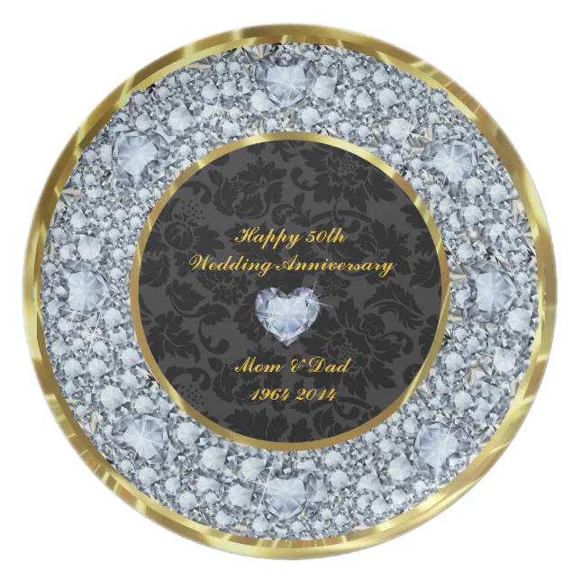 Diamonds, Black & Gold 50th Wedding Anniversary Melamine Plate | Zazzle