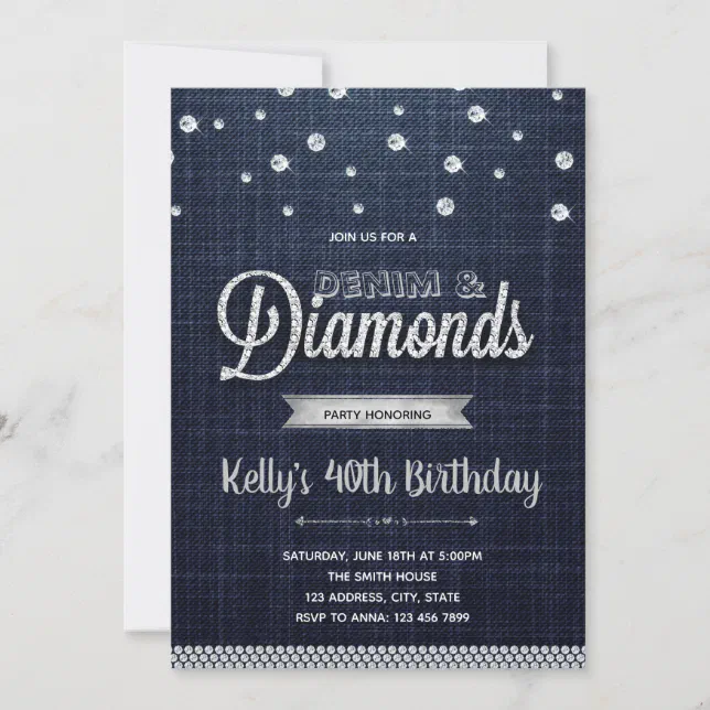 Diamonds denim party invitation | Zazzle