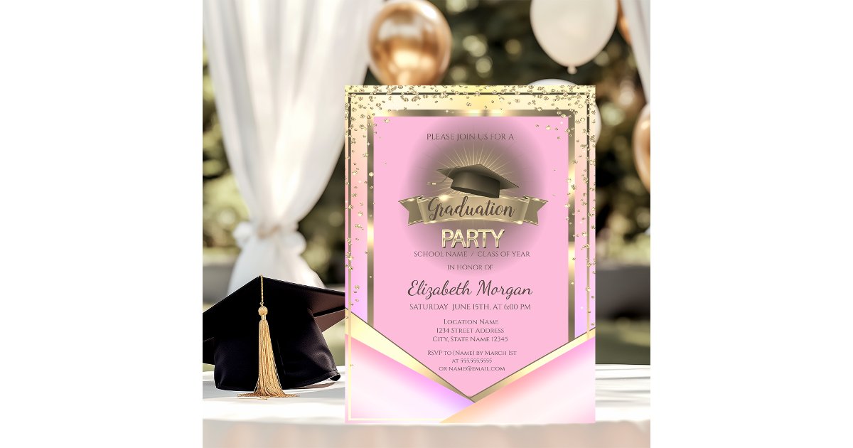 Diamonds Frame Grad Cap Ombre Graduation Party Invitation | Zazzle