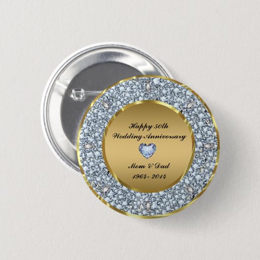 Diamonds & Gold 50th Wedding Anniversary Button | Zazzle