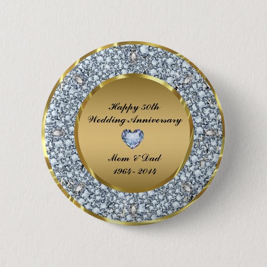 Diamonds & Gold 50th Wedding Anniversary Button | Zazzle.com
